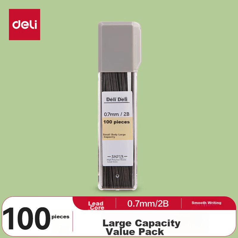Deli Stationery, Mechanical Pencil Refills, Large Capacity, 100 Pieces, 2B, 0.7mm Lead, 100 Pieces/box, SH219