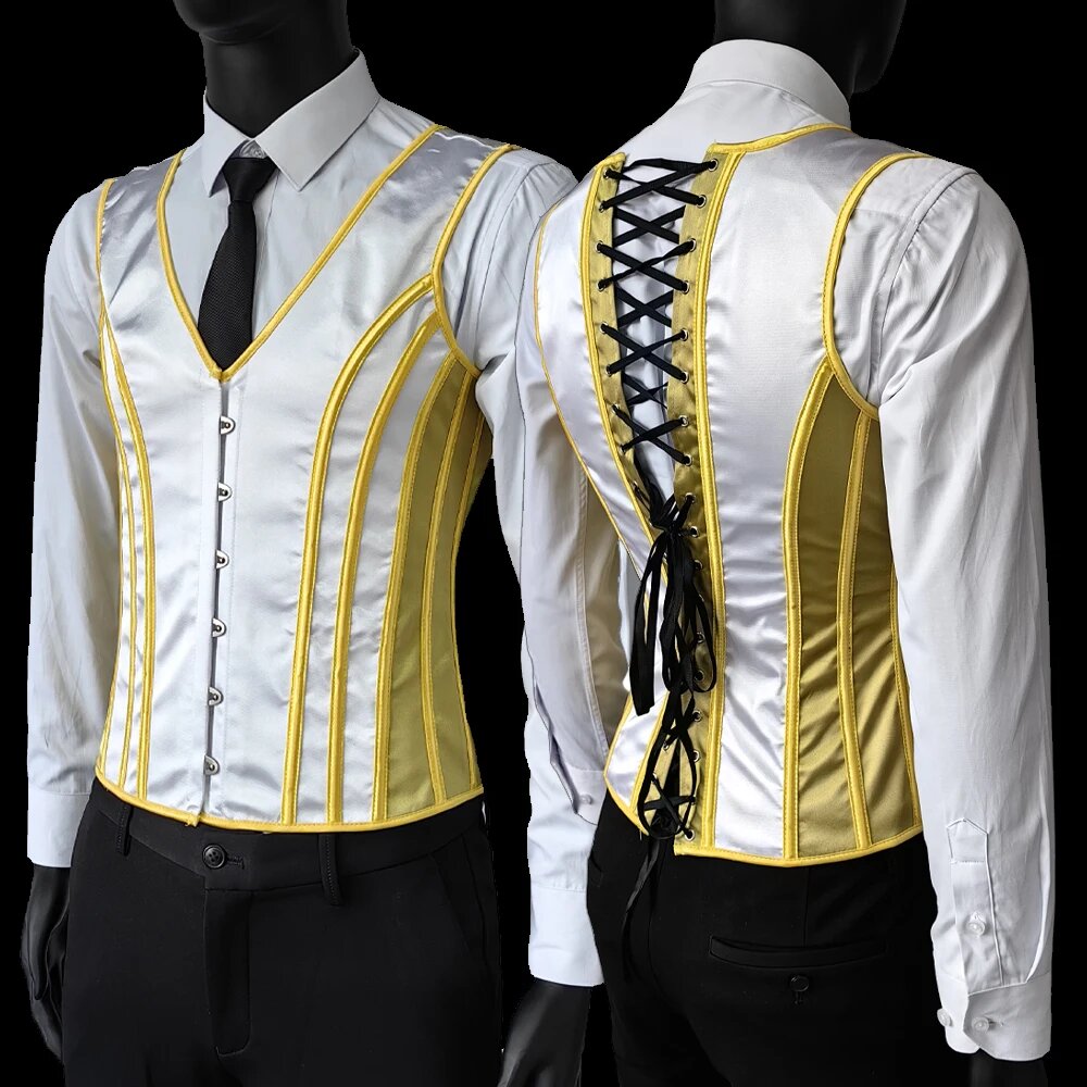 Мужской корсет для похудения на талии, формирующий жилет для живота, винтажный 6XL, White Yellow