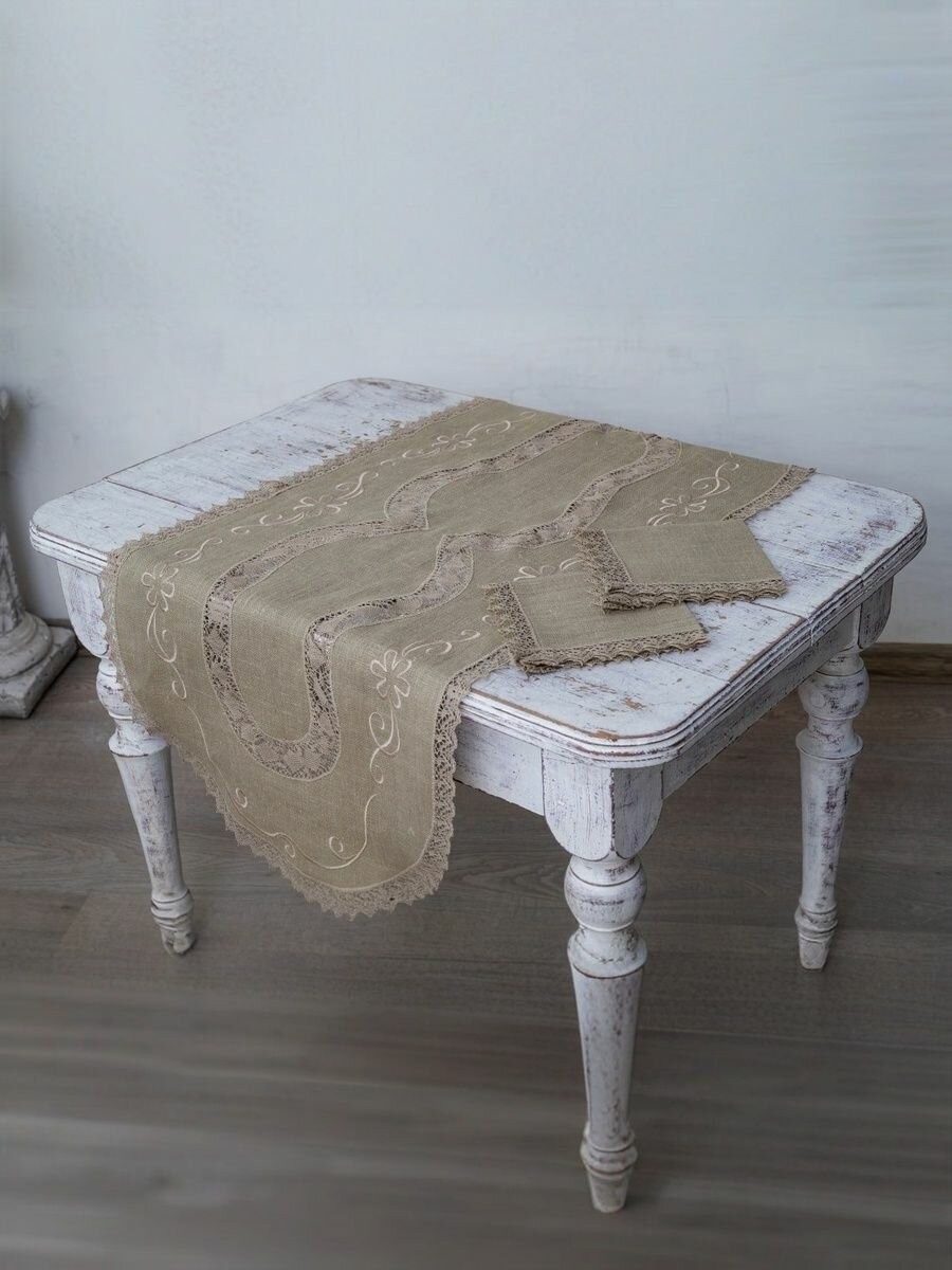 Дорожка на стол, 93х43см, салфетки для сервировки 2шт. 31х31см, цвет неотбеленный лен