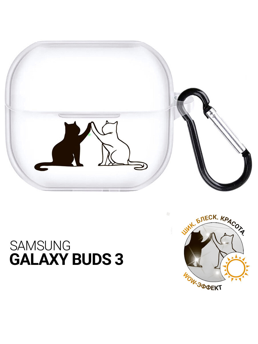 Чехол на Samsung Galaxy Buds 3 с принтом "Cats" прозрачный