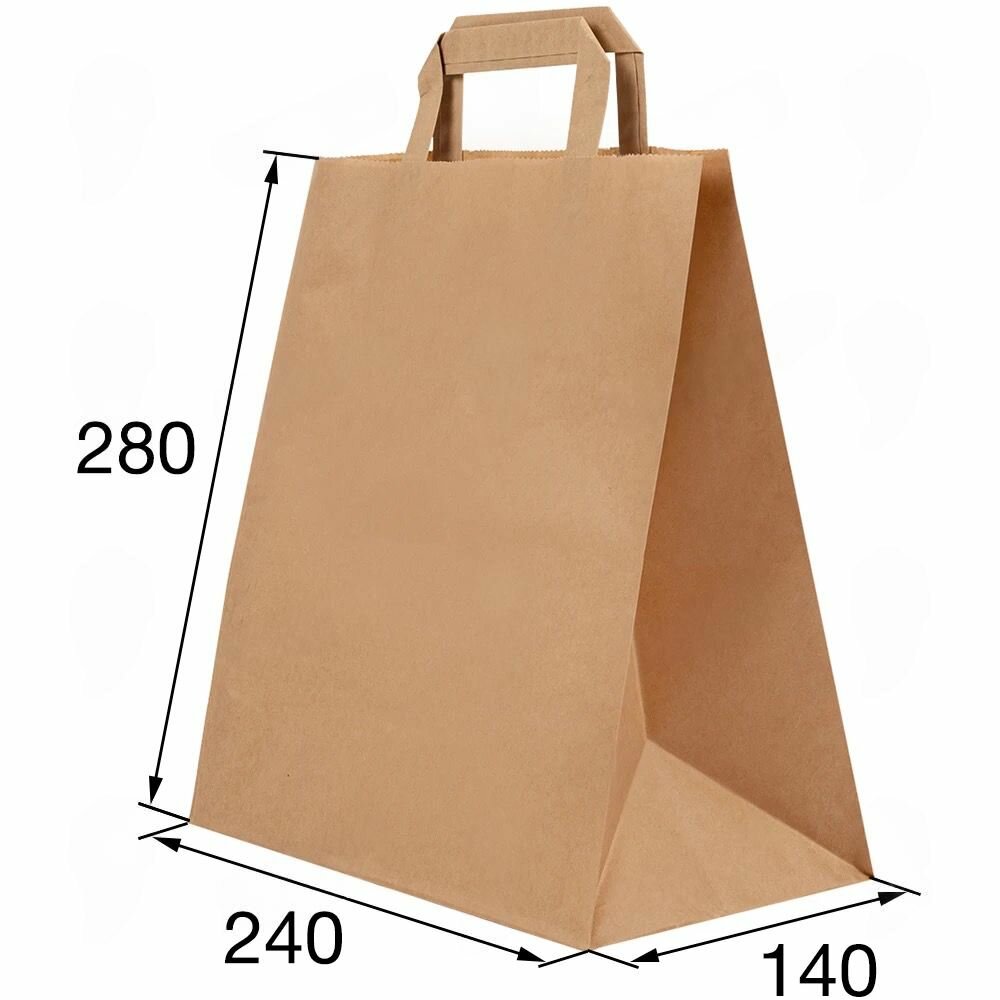 24х14х28 см, 30шт. Крафт пакет с плоской ручкой, 70 г/м, эко