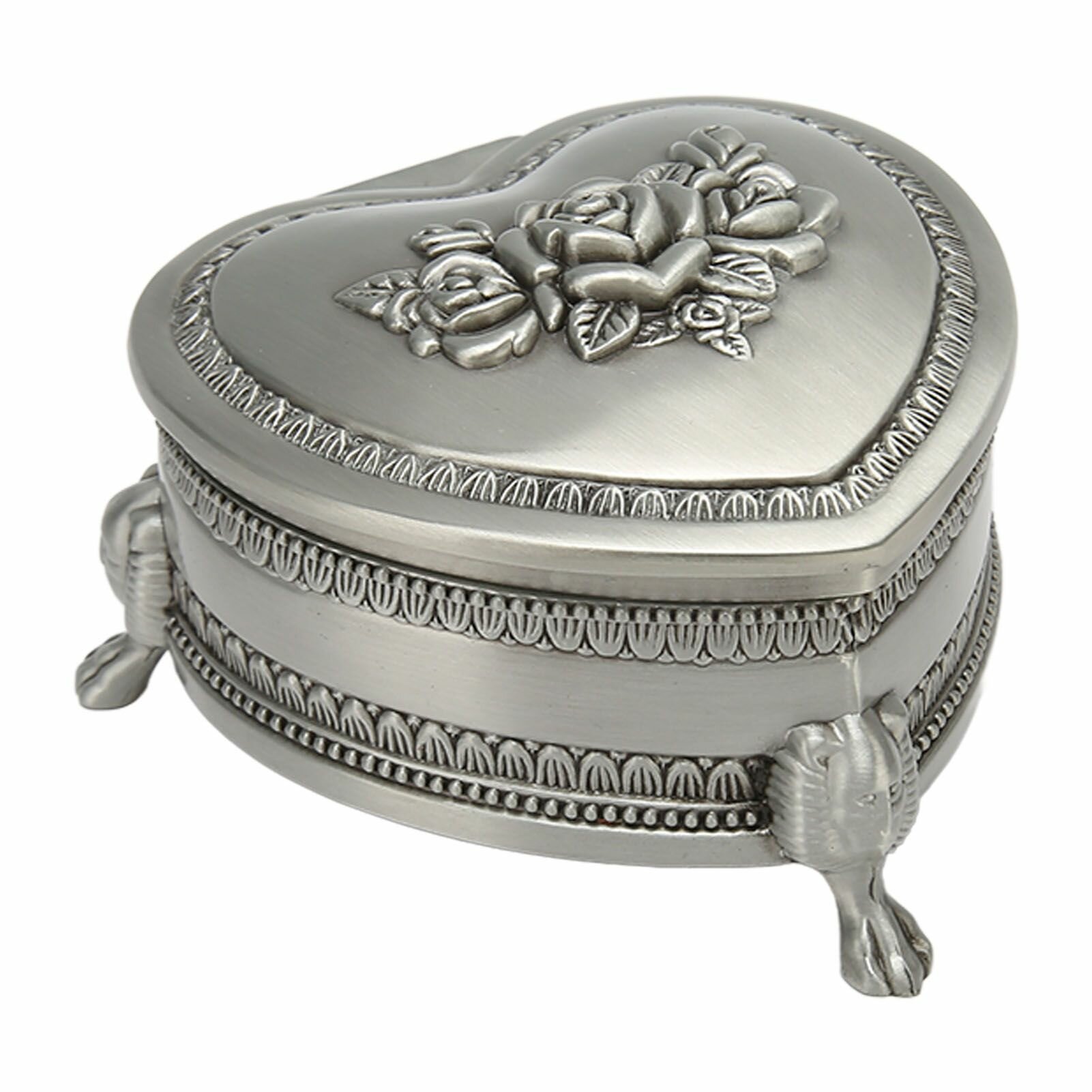 Винтажная шкатулка для драгоценностей в форме сердца с антикварным цветочным барельефом, идеальный подарок для девушек и женщин