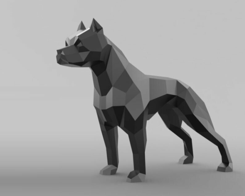 Полигональная фигура Питбуль, собака, геометрический полигональный металлический декор интерьера