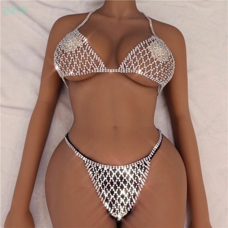 Боди-цепочка, эротичные трусики-стринги из сверкающих высококачественных страз, регулируемый размер