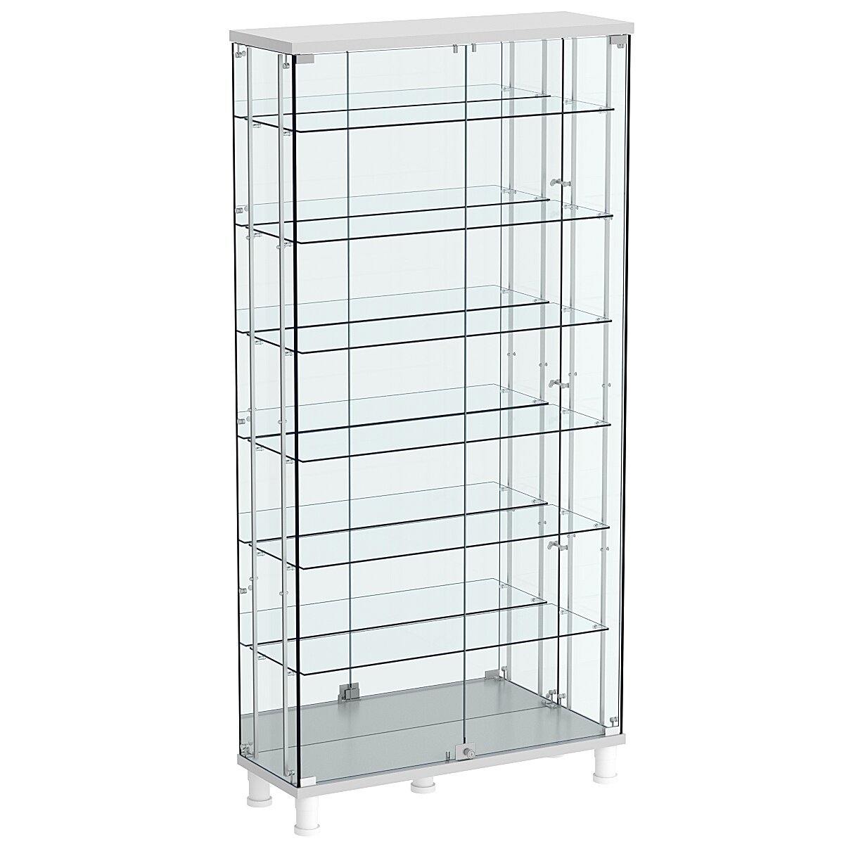 Витрина рондо с регулировочными полками №3-6-РЕГ на ножках (задняя стенка зеркало), Серый