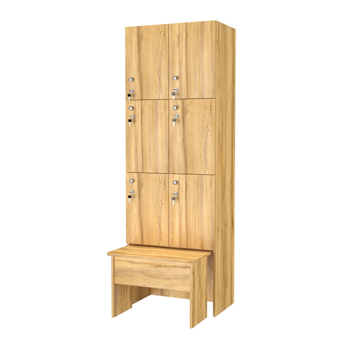 Шкаф для раздевалок с задвижной скамейкой комбо-трио №2-2, Дуб Золотистый