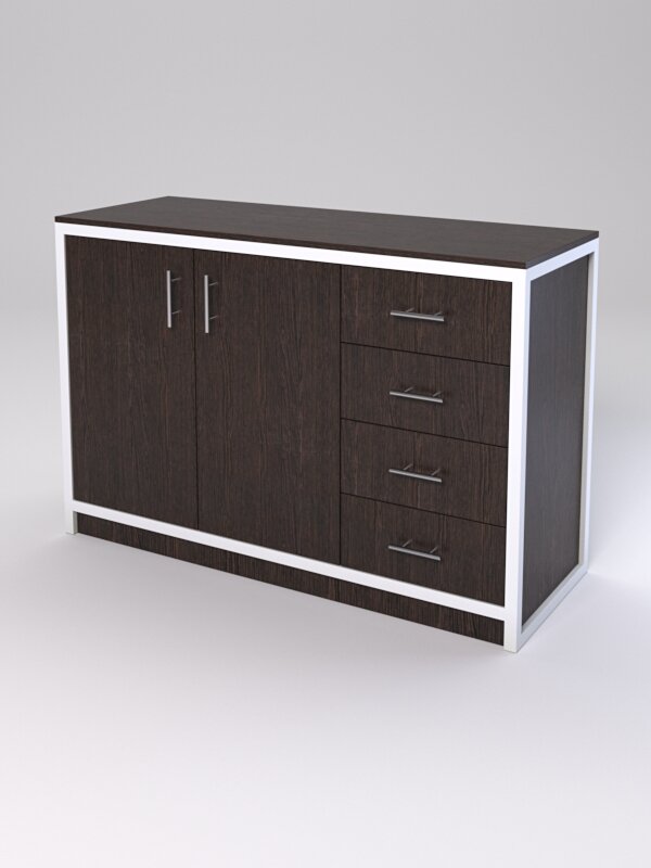 Тумба для офисной техники №10-1 "стронг" в стиле лофт, Дуб Венге + металлический каркас Белый