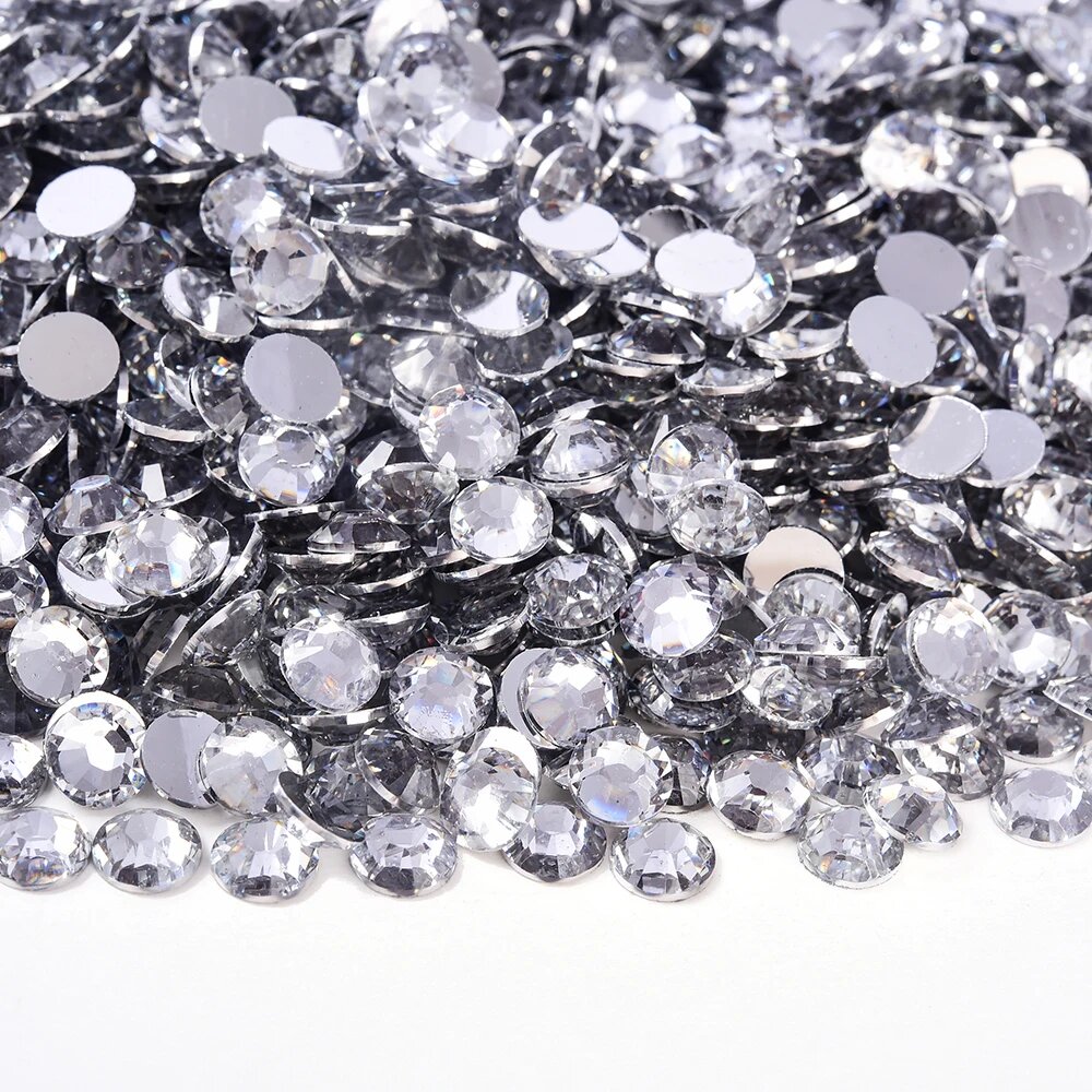 2mm-6mm Round Non Hotfix Glitter Bling Manicure Strass Silver Flatback Resin Rhinestones Glue On Beads Nailart Nail Gems Diy