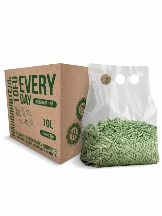 Наполнитель Everyday Tofu Box растительный комкующийся натуральный для кошачьего туалета, с ароматом зеленого чая, коробка, 10л.