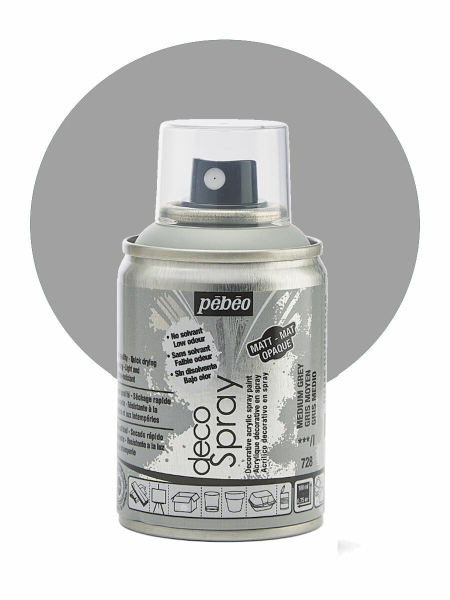 Акриловая краска на водной основе Pebeo decoSpray (аэрозоль) 100 мл, серый матовый