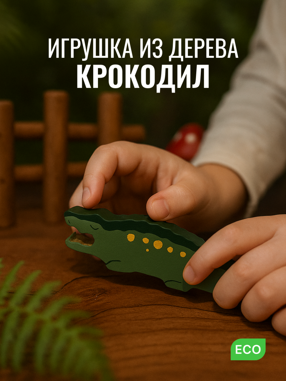 Детская коллекционная игрушка, фигурка из дерева зелёный Крокодил