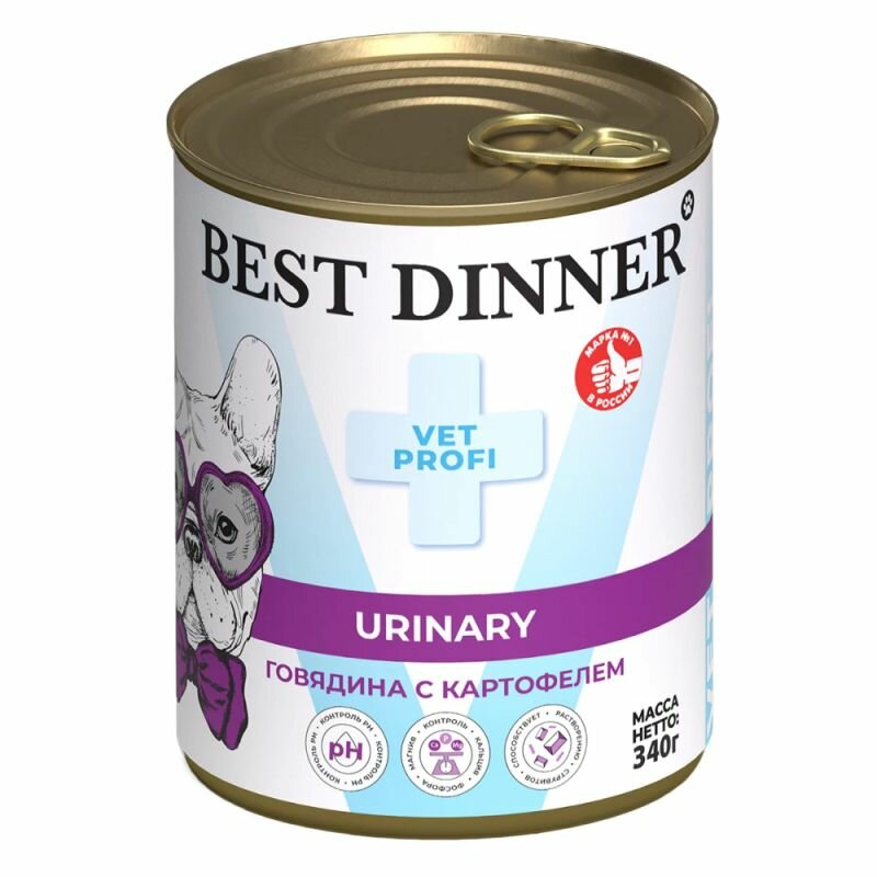 Бест Диннер Urinary Exclusive Vet Profi консервы для собак с говядиной и картофелем, 340 г