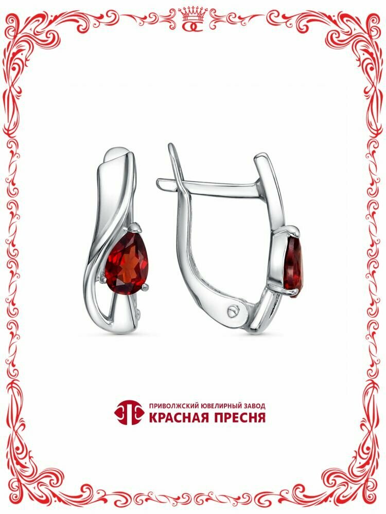 Серьги, серебро, 925 проба, родирование, гранат