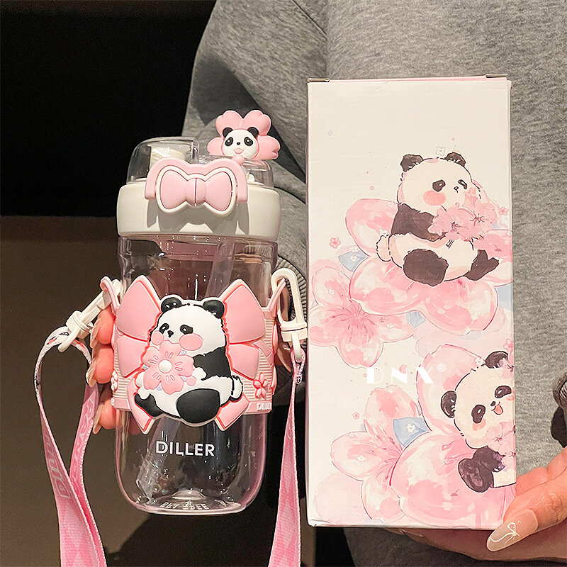 Пластиковый стаканчик Sakura panda Tritan, детский переносной двойной стаканчик для питья, переносной высококачественный милый стаканчик для воды из соломы для студентов