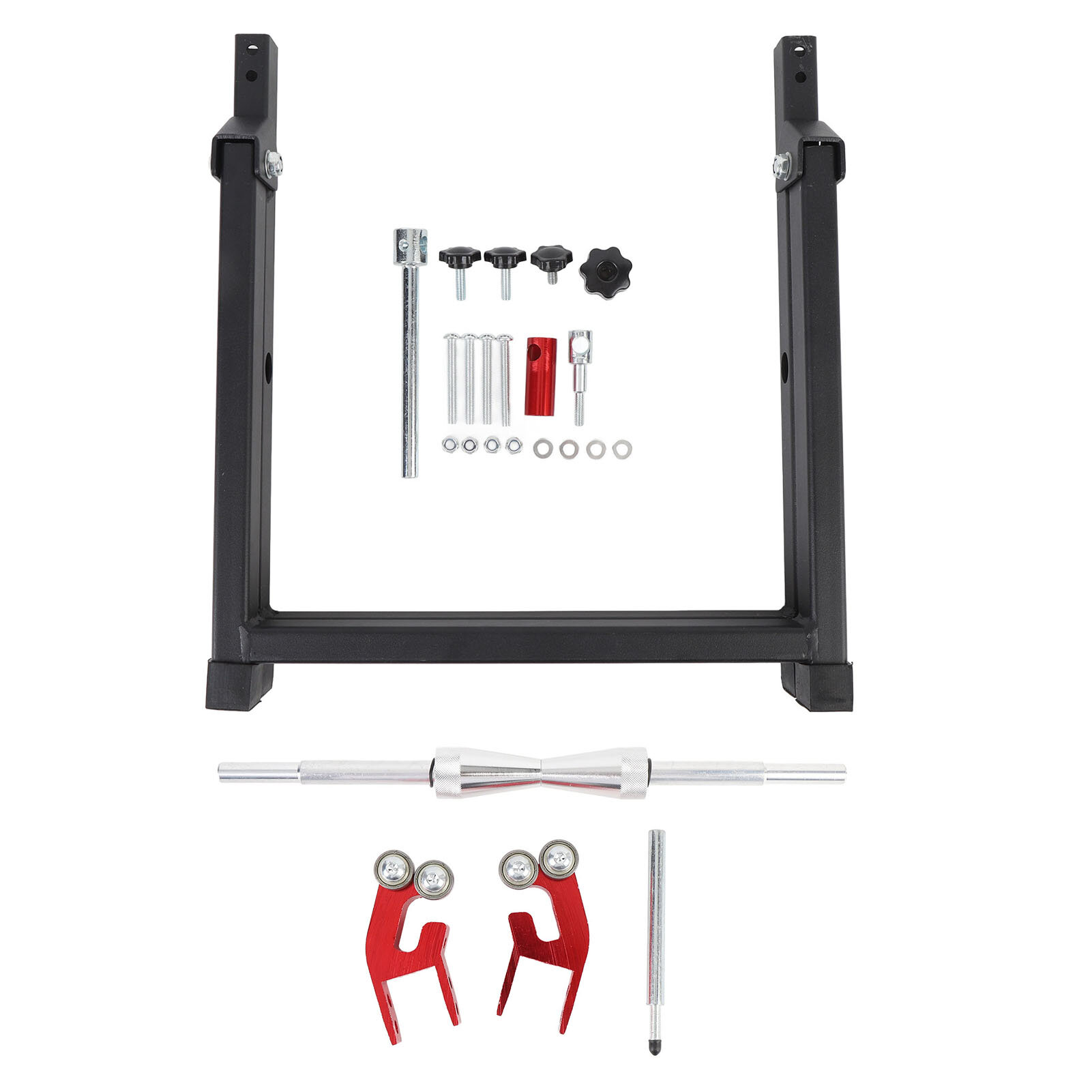 Складной портативный балансировочный стенд для мотоциклетных колес с регулируемыми центрирующими конусами для обода и шины, предназначенный для спортивных и внедорожных мотоциклов.