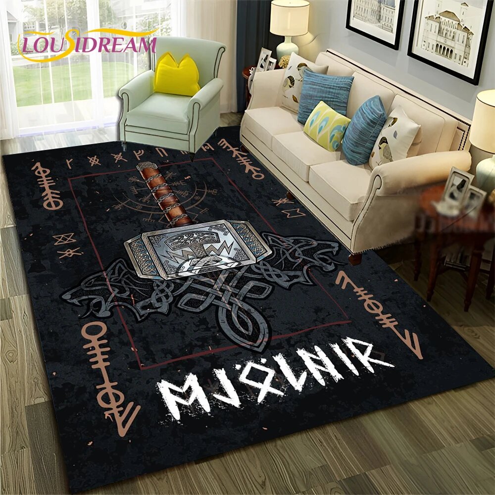 LOUSIDREAM скандинавский ковёр Odin Valhalla Valknut, 120x160cm( 47x62in ), Черный