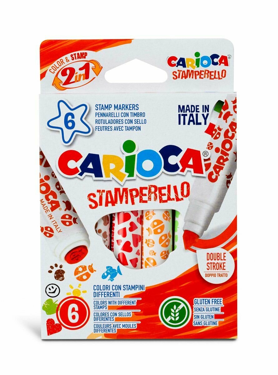 CARIOCA Stamperello фломастеры для рисования со штампами, набор 6 цветов, артикул 42279