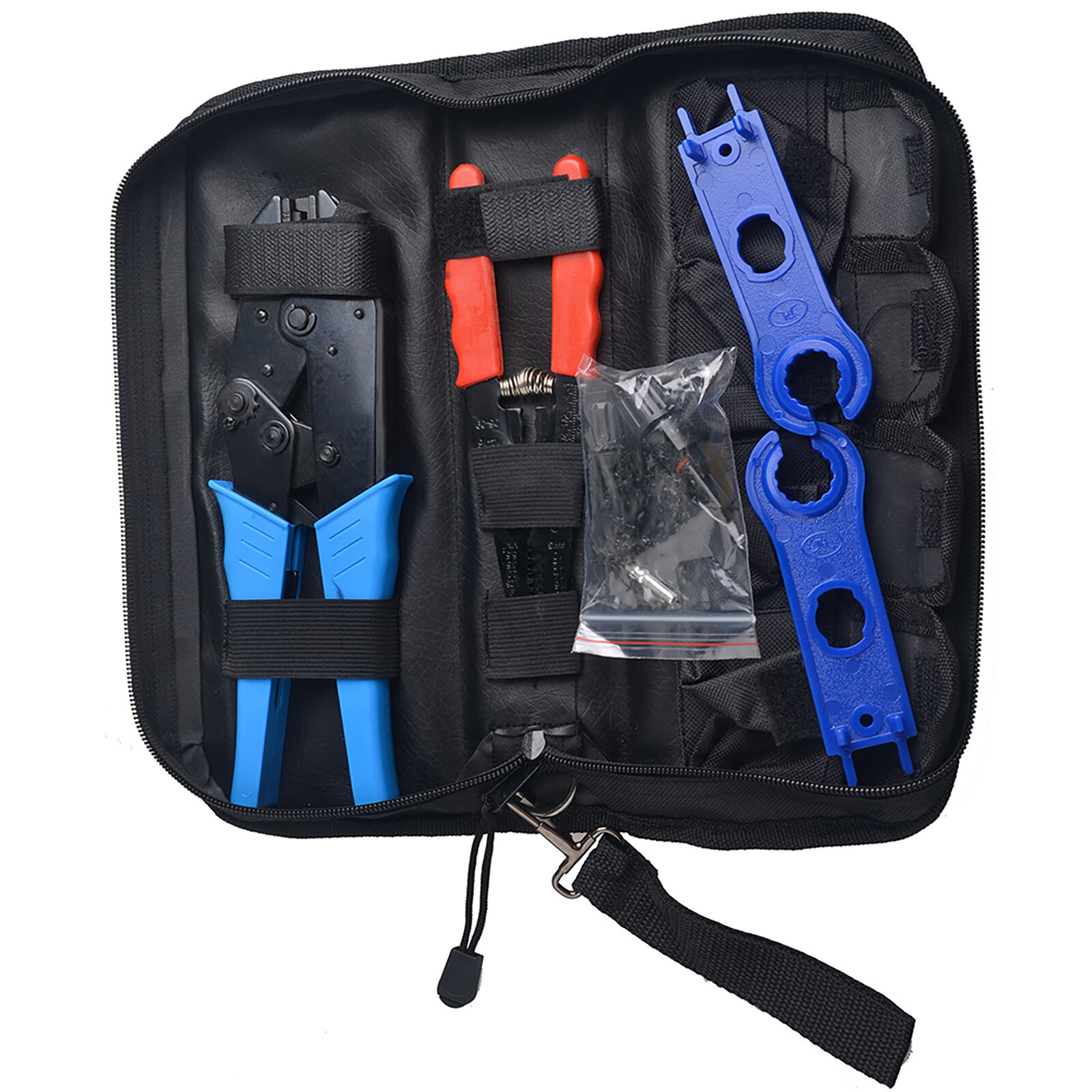 Solar Crimping Tools for Panel PV Cable Include 1 Pair Connector, Stripper, Spanner, Crimper, Tool Bag Assembly Wrench Kit