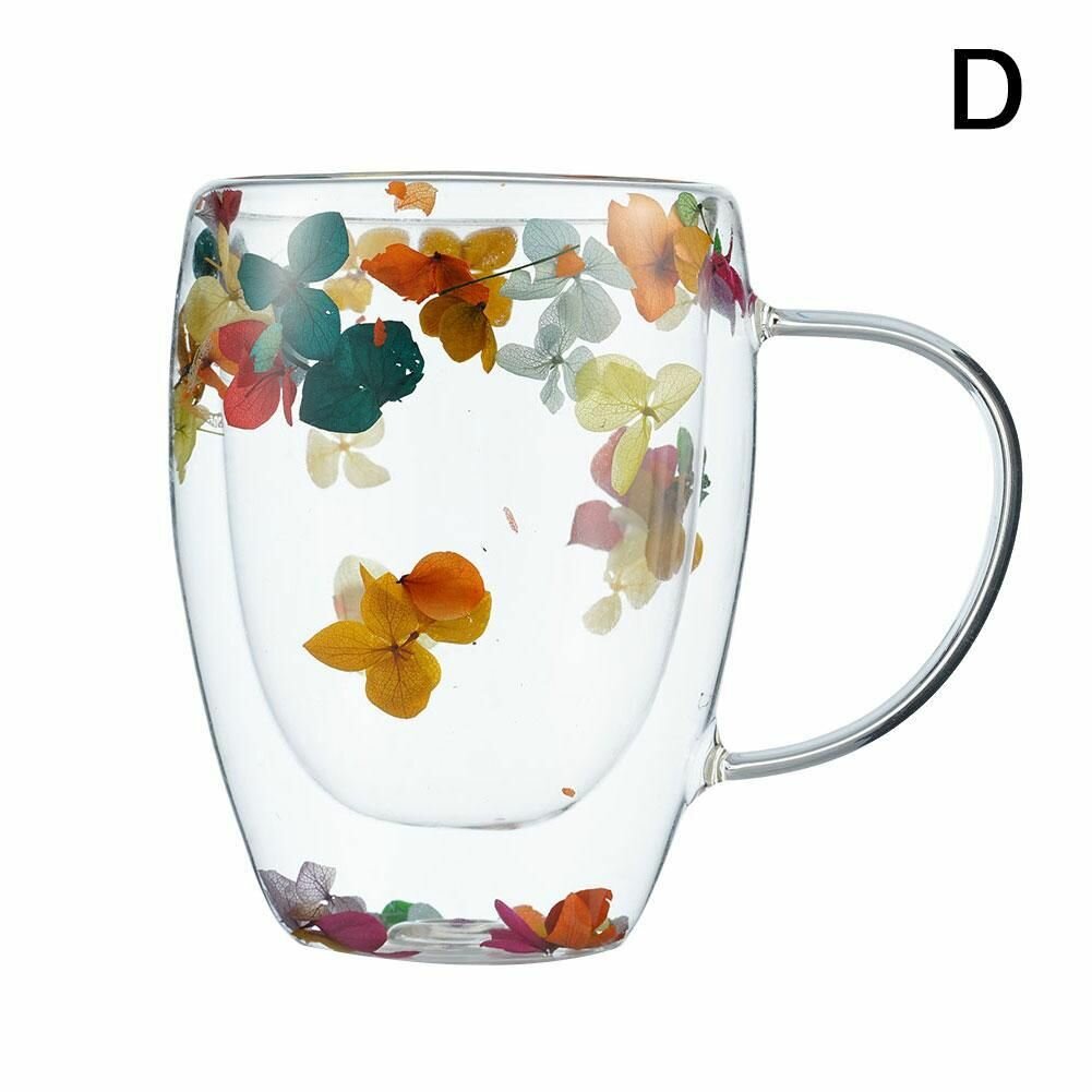 Креативные стеклянные чашки с двойными стенками и наполнителем сухоцветов