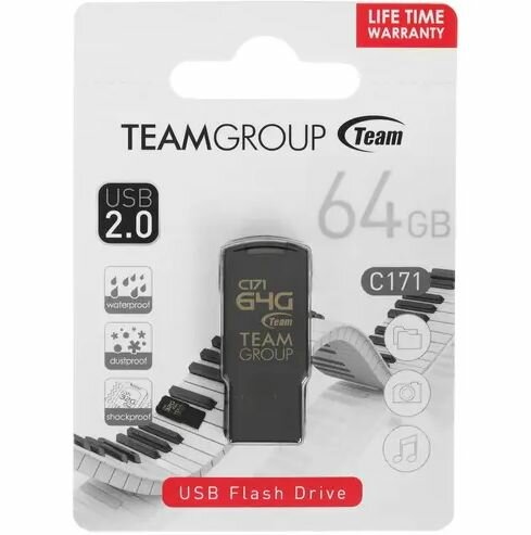 Память USB Flash 64 ГБ Team Group C171 (C171) - USB 2.0, мини, монолит, пластик