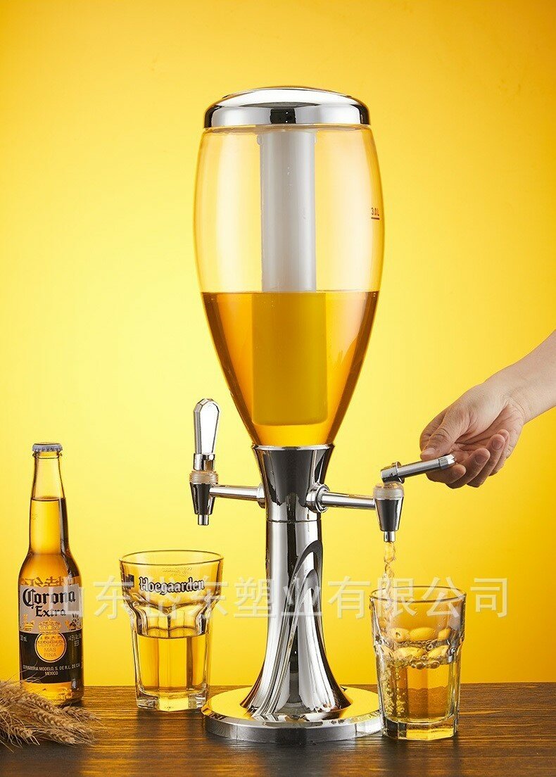 Пивная башня, для вечеринок, пластик, с колбой, с подсветкой, с двумя краниками, 3 л