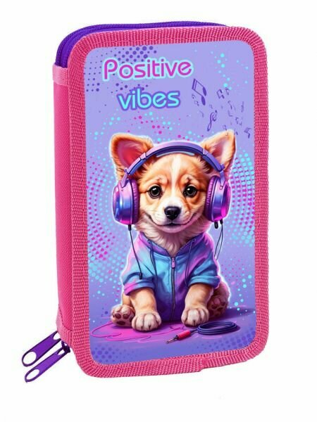 Пенал без наполнения Оникс ПКТ 11-20 Disco puppy на 2 молниях, ткань, 11*19 см