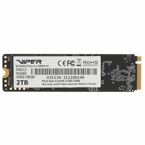 2000 ГБ SSD M.2 накопитель Patriot Viper VP4300 (VP4300-2TBM28H) - PCI-E 4.0 x4, чтение - 7400 Мбайт/сек, запись - 6800 Мбайт/сек, 3D NAND, 3 бит TLC, NVM Express