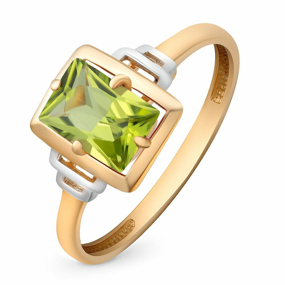 Кольцо, красное золото, 585 проба, родирование, хризолит