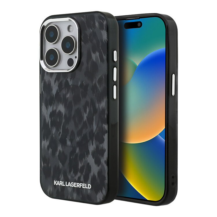 Karl Lagerfeld чехол MagSafe для iPhone 15 Pro Max, PC/TPU Leopard Metal camera черный