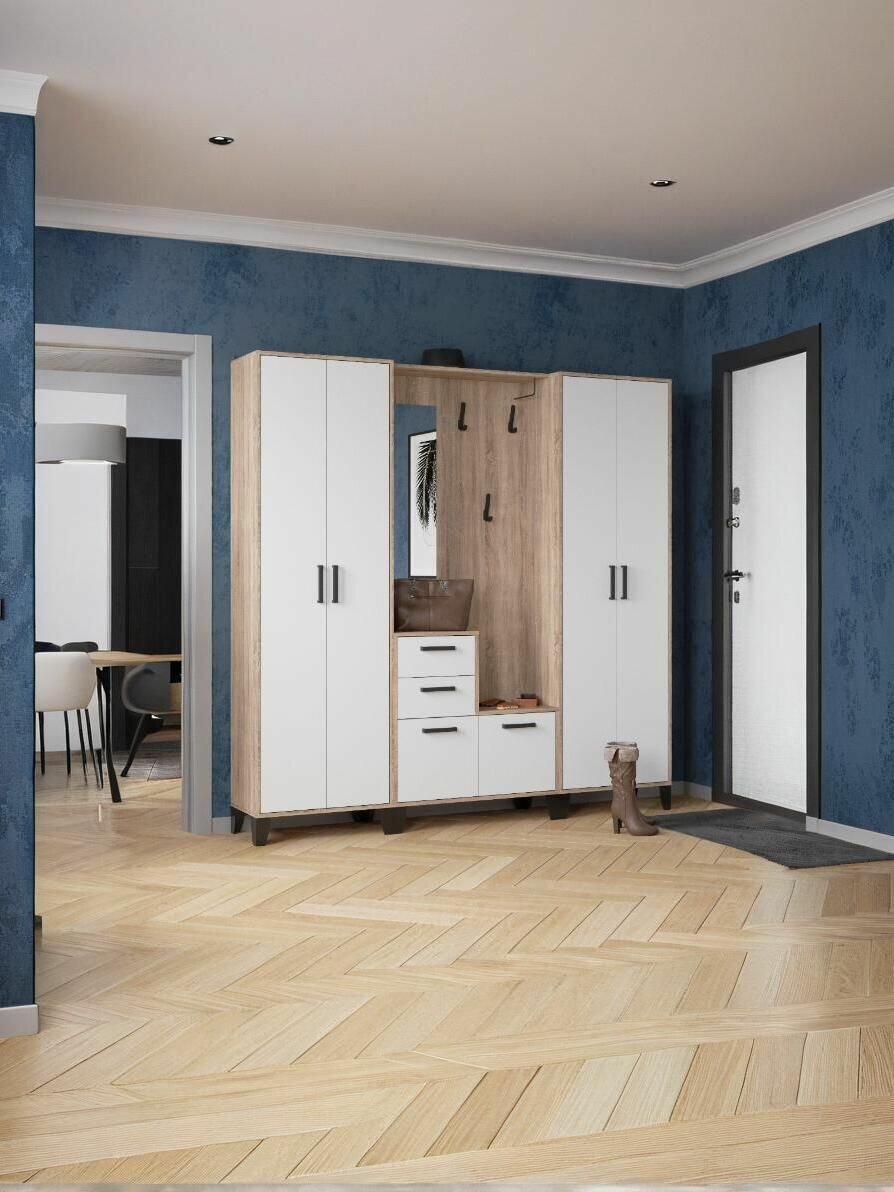 Система для прихожей 80х200х34 см, ЛДСП, дуб сонома, белый, 1 шт.