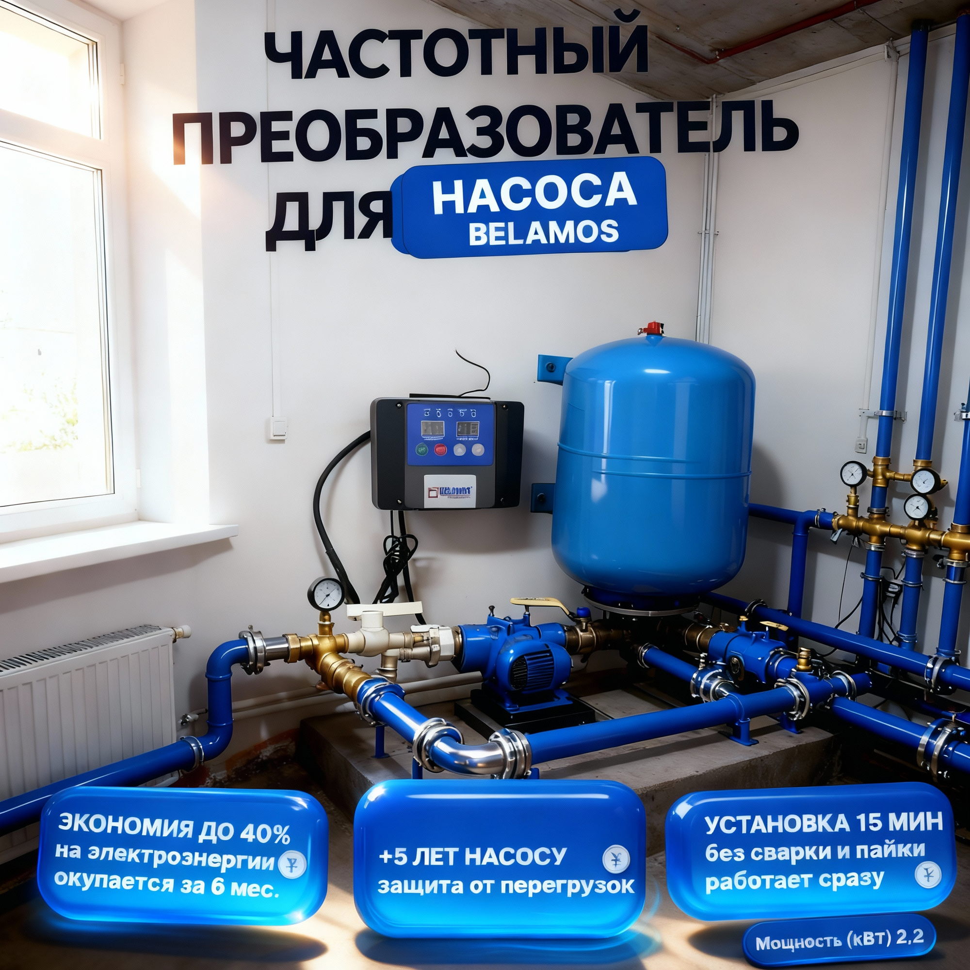 Частотный преобразователь Belamos FIL-10 2.2KW 220V с датчиком давления