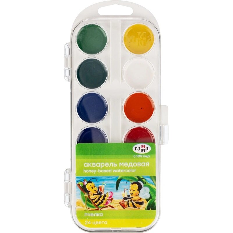Краски акварельн. Гамма Пчелка 24цв медовые пласт уп б/к