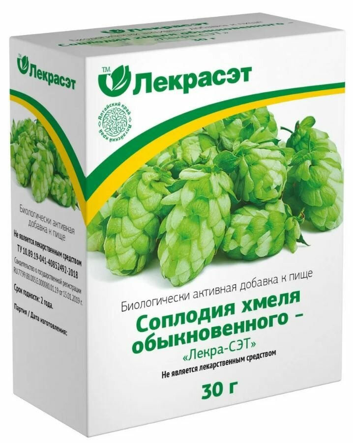 Пищевая добавка Лекра-СЭТ "Хмель обыкновенный", соплодия, 30 г
