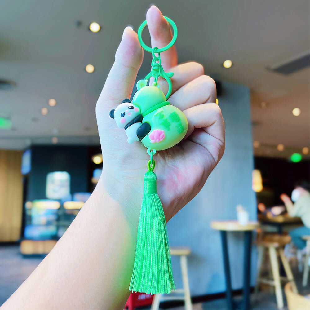 Брелок в виде мультяшной тыквы с кисточкой и пандой, милый кулон в виде винного кувшина, украшение для сумки или автомобиля, тыква с кисточкой и пожеланием удачи.