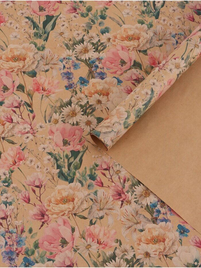 Бумага упаковочная крафт Цветы, 70×100 см, 10 шт.