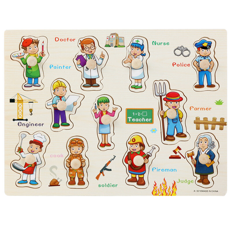 3D Пазл Доска Монтессори Раннее Обучение Алфавит Животные Транспорт Доска для Хвата Детская Игрушка 1-3 года Деревянный Пазл