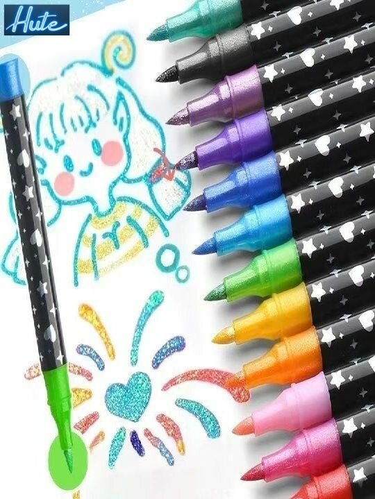 HuteАкриловые маркеры для рисования, скетчинга, , Блестящий, Многоцветный,12 шт.