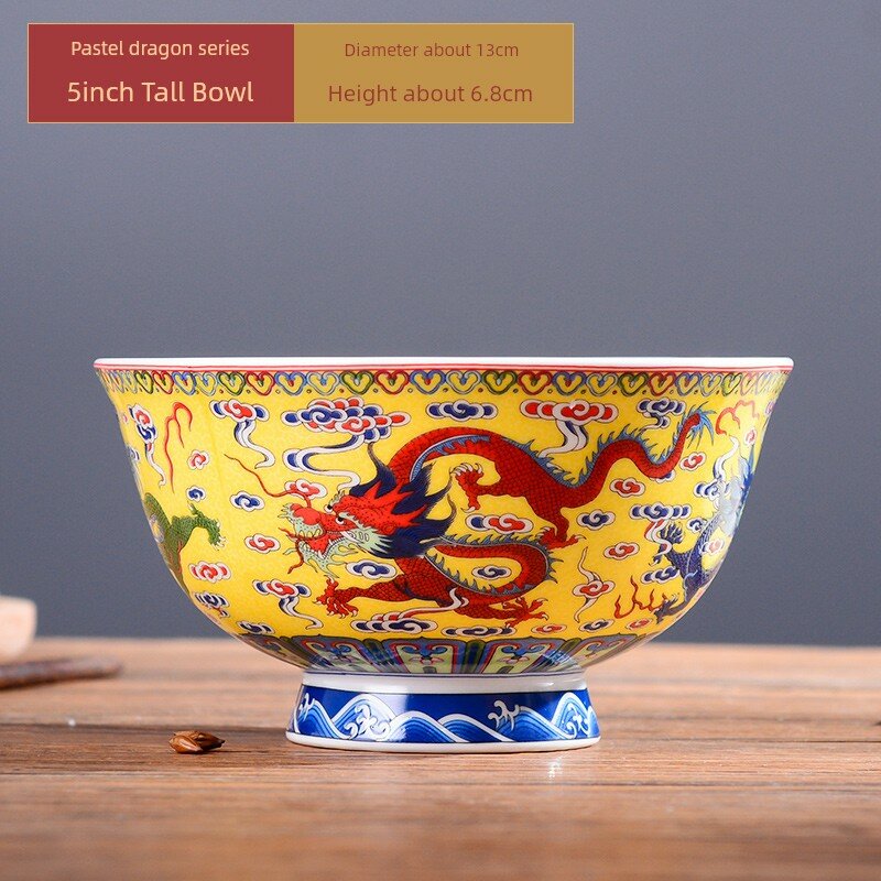 Китайская керамическая тарелка с драконом, высокая ножка, 5 дюймов, термостойкая, подходит для повседневного