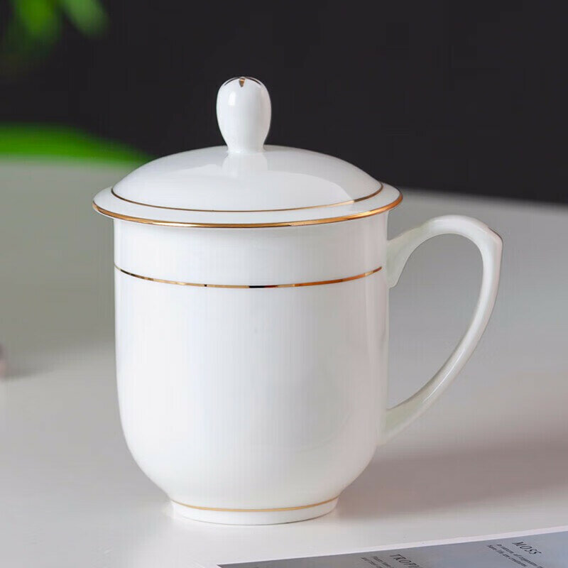 Tao Xianghui Ceramic Office Cup Set of 12, Porcelain Meeting Cup with Lid, Conference Office Tea Cup