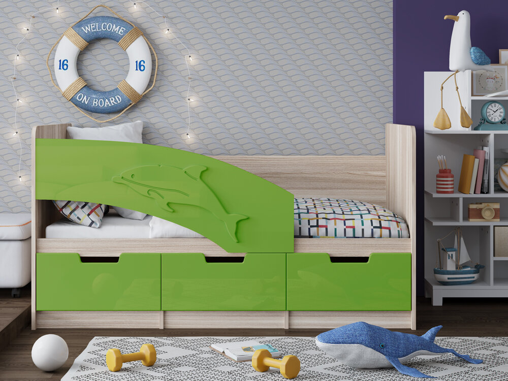 Кровать Дельфин-6 1,8 м (сп. место 0,8х1,8) ясень светлый /цитрус глянец (Регион 058)