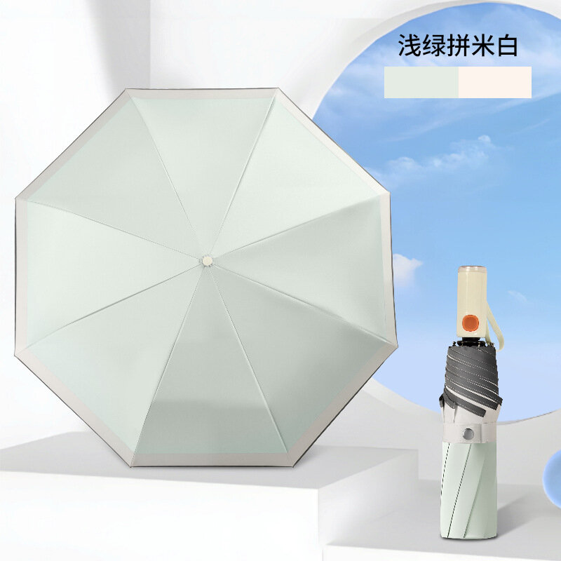 Оптовая продажа полностью автоматических зонтов в японском и корейском стиле для женщин, двойного использования для солнца и дождя, складной зонт с черным покрытием для защиты от солнца, рекламный зонт