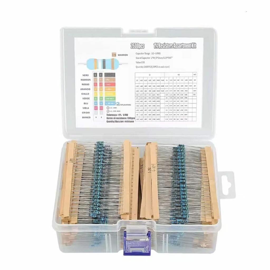 Набор резисторов 2600 шт пленочные резисторы с коробкой электронные компоненты 130 значений 1/8Вт