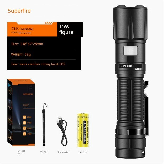 GTS5 Зум 15Вт USB-зарядка фонарь с 1x батареей 21700 для уличного использования, мощный регулируемый