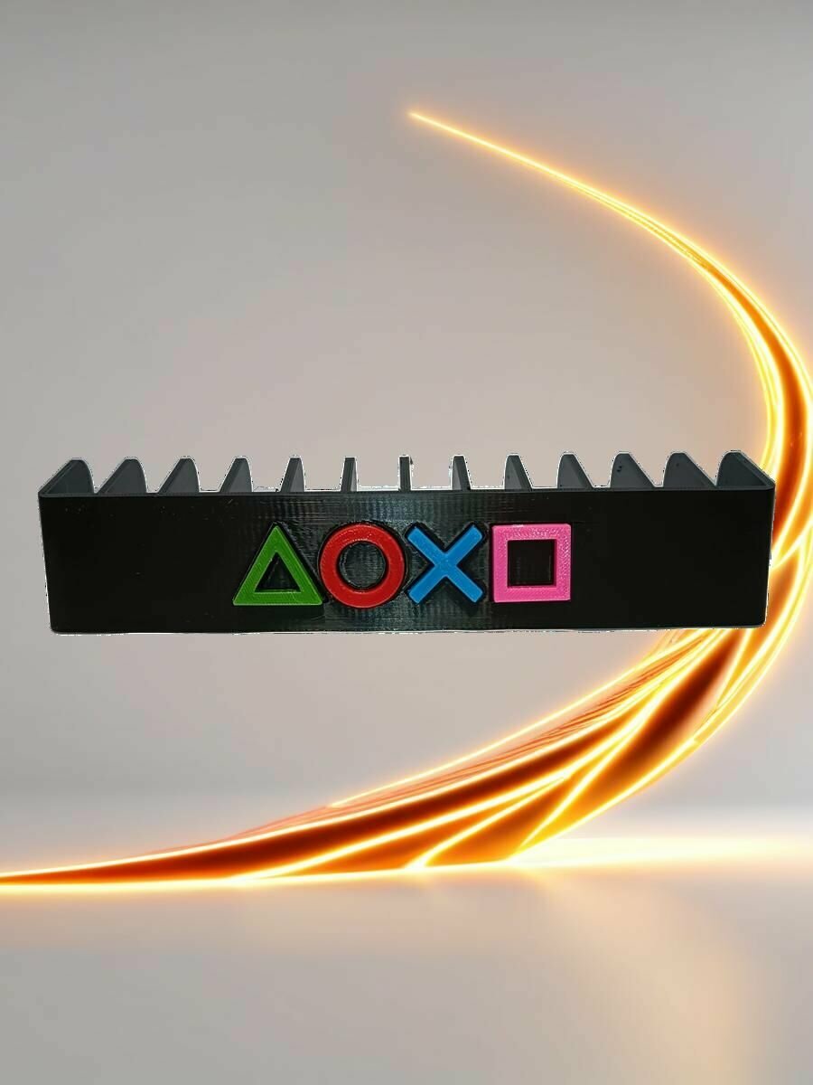 Подставка для дисков PS4 и PS5 на 12 дисков, 3D-печать, символы геймпада в оригинальных цветах
