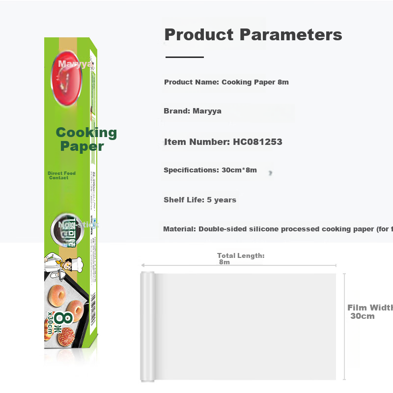 MARYYA Oven Special Paper 30cm*8m for Roasting, Baking, Air Fryer, Baking Pan, Silicone Oil Paper Pad, BBQ Oil Absorption