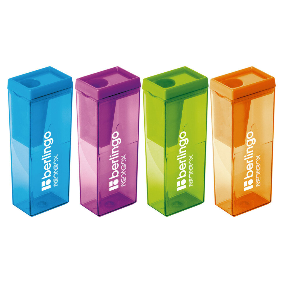 Точилка пластиковая Berlingo "NeonBox" 1 отверстие, контейнер, ассорти, 252131