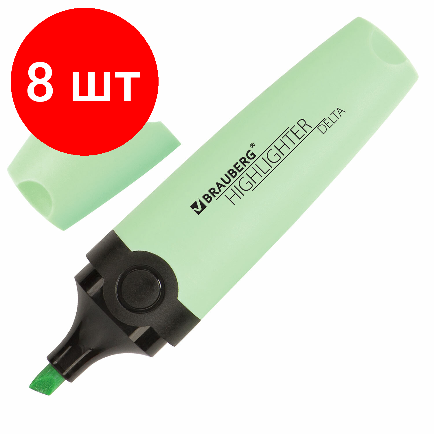 Комплект 8 шт, Текстовыделитель BRAUBERG "DELTA PASTEL", мята, линия 1-5 мм, 151730