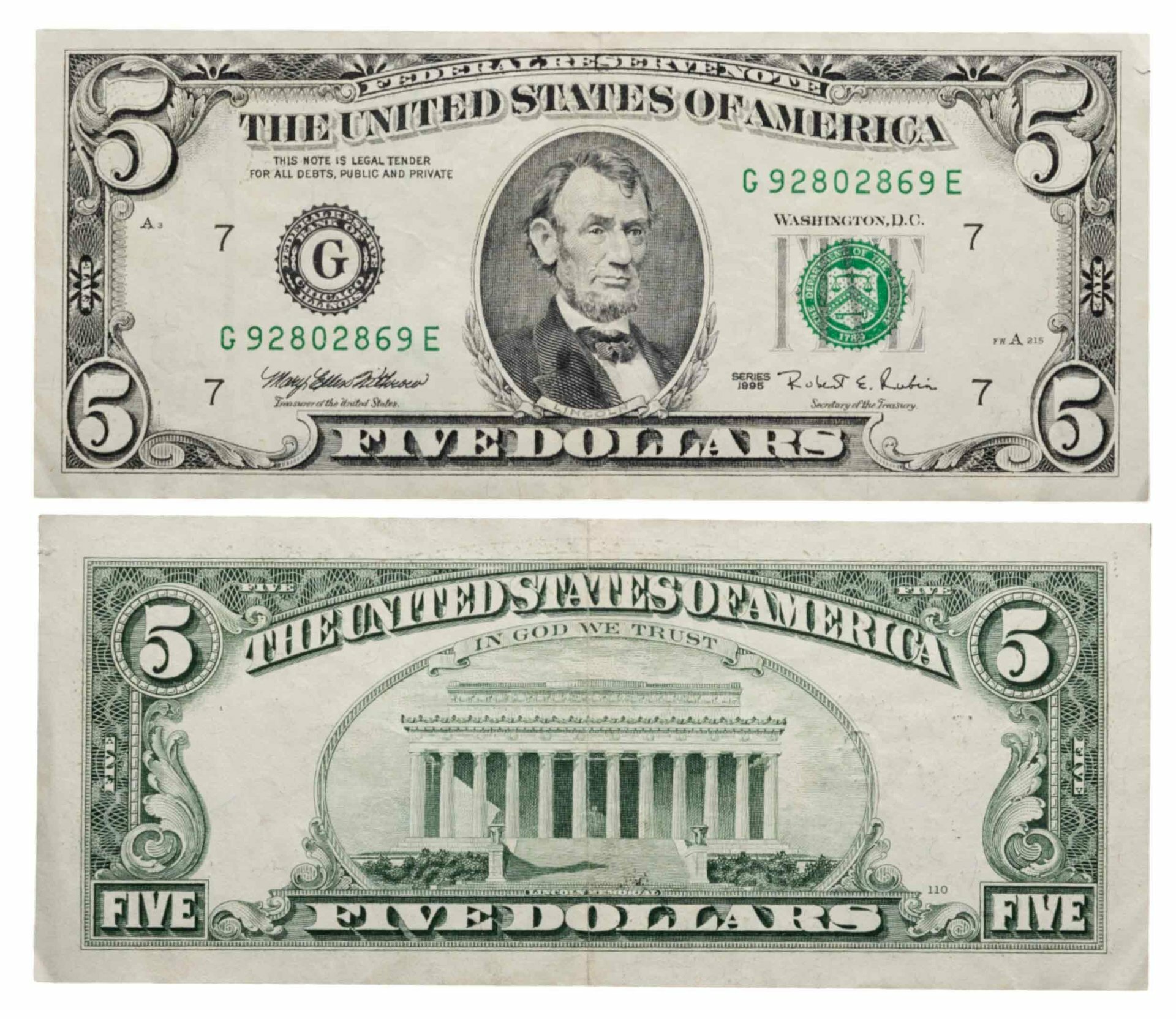 США 5 долларов 1995 год Pick 498 G-Чикаго