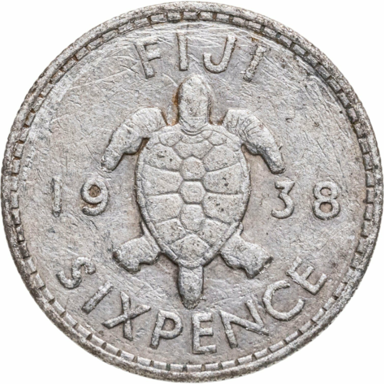 Фиджи 6 пенсов pence 1938, Серебро 500, в сохранности F