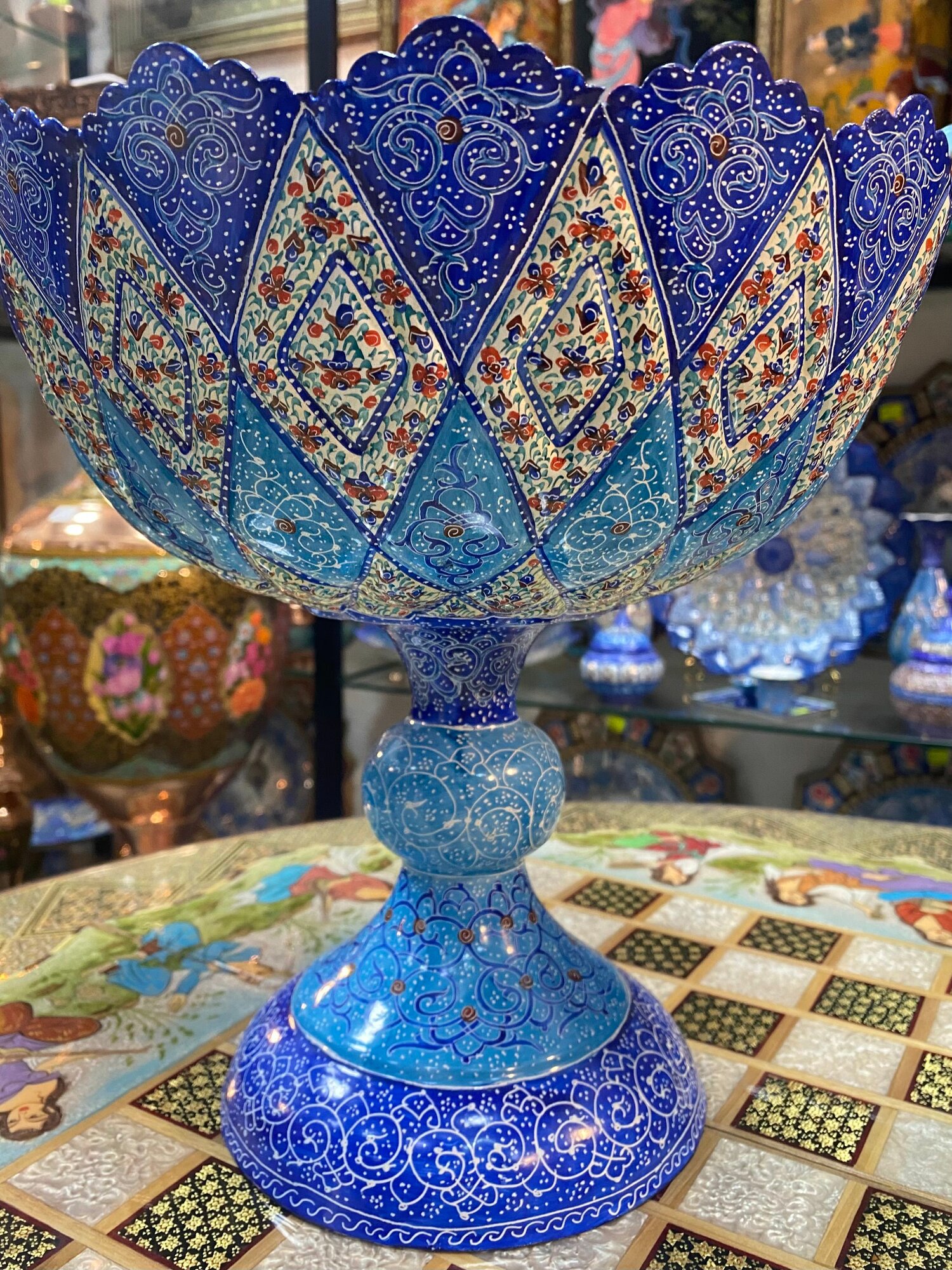 Фруктовница Персидский базар Минакари, эмаль, ручная работа, иранская техника, 28 см.